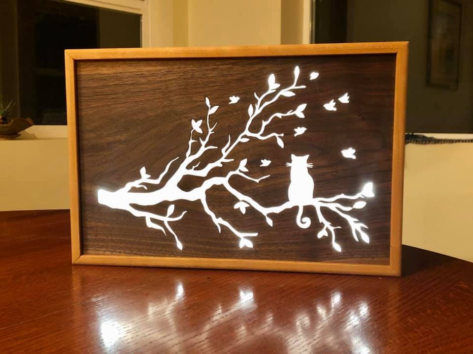 Backlit Woodcut Picture – My Friend the Bird